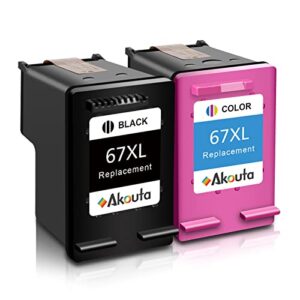 akouta remanufactured 67xl ink cartridge for hp 67 xl black color for hp 67 xl 3ym59a 3ym58a used in envy pro 6452 6455 6458 deskjet 1255 2732 2752 2755 deskjet plus 4140 4152 (1 black 1 color)