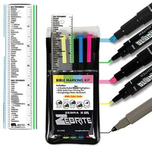 G.T. Luscombe Company, Inc. Zebrite Bible Marking Kit | No Bleed Pigmented Ink | No Fading or Smearing | Double Ended Highlighters, MilliPen & Books of the Bible Ruler/Bookmark (Set of 5 + Ruler)