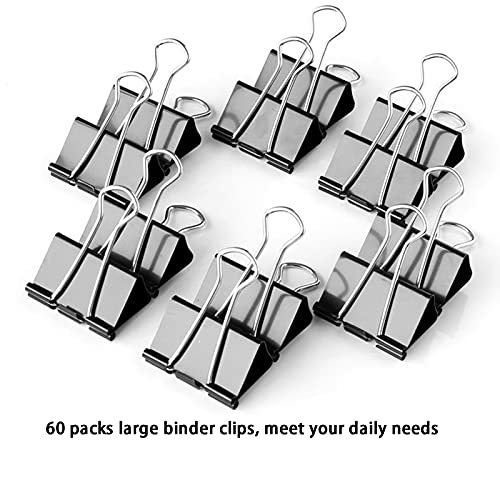 Large Binder Clips 1.6 Inch (60 Pack), Big Binder Clips for Office and Home Supplies, Black