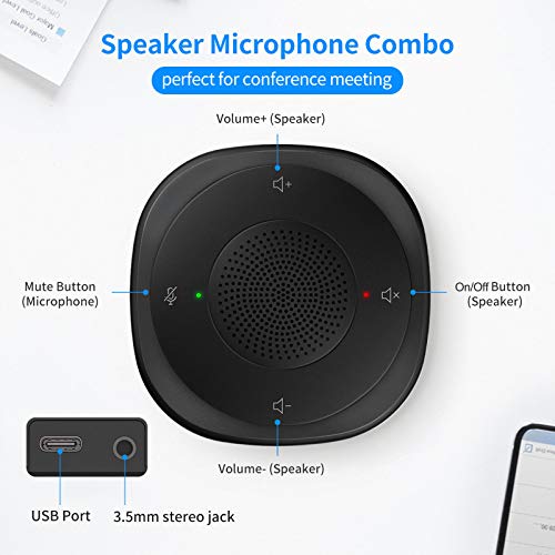 USB Speakerphone Microphone, Conference Speaker Omnidirectional Computer Mic, with 360º Voice Pickup, Touch-Sensor Buttons for Mute/unmute, Streaming, Call Speaker Skype, Webinar, Interview -(JV801)