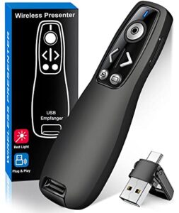 2-in-1 usb type c presentation clicker wireless presenter remote for powerpoint, powerpoint clicker with hyperlink & volume control powerpoint slide advancer for mac, computer, laptop