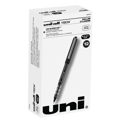 Uni-Ball 60106 uni-ball Vision Rollerball Pens, Micro Point (0.5mm), Black, 12 Count