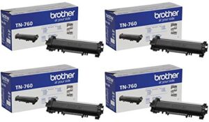 brother genuine high yield black toner cartridge 4-pack, tn760, replacement black toner, page yield up to 3,000 pages each