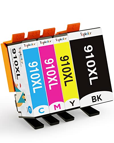 Topkolor Compatible HP 910XL Ink Cartridges Compatible HP Ink 910 Officejet Pro 8020 8020e 8025 8025e 8025e 8035 8035e 8028 8028e and OfficeJet 8022 8022e Printers, 4 Pack 910 XL Ink Cartridges