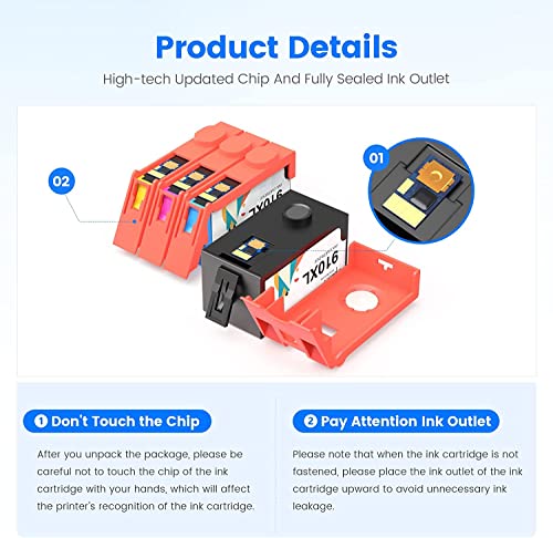 Topkolor Compatible HP 910XL Ink Cartridges Compatible HP Ink 910 Officejet Pro 8020 8020e 8025 8025e 8025e 8035 8035e 8028 8028e and OfficeJet 8022 8022e Printers, 4 Pack 910 XL Ink Cartridges