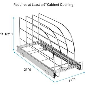 Pull Out Organizer for Cookie Sheet, Cutting Board, Bakeware, and Tray, Sliding Rack- Heavy Duty-5 Year Limited Warranty - for Under Sink / Under Cabinet, 8.5”W x 21”D x 10.63”H, Chrome