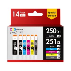 gpc image compatible ink cartridge replacement for canon 250xl 251xl pgi-250xl cli-251xl compatible with pixma mx922 mg7520 mg5520 mg5420 mg6620 printer tray(4pgbk,2black,2cyan,2magenta,2yellow,2gray)