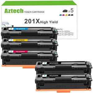 Aztech Compatible Toner Cartridge Replacement for HP 201A 201X M252dw CF400X CF400A Color Pro MFP M277dw M277c6 M277 M252 Printer Ink CF401X CF402X CF403X (Black Cyan Yellow Magenta, 5-Pack)