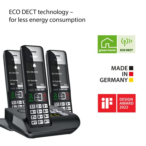 Gigaset Comfort 552A Trio - 3 Cordless Phones - Answering Machine - Made in Germany - Elegant Design - Hands-Free Mode - Comfort Call Protection - Big Phone Book, Titanium-Black