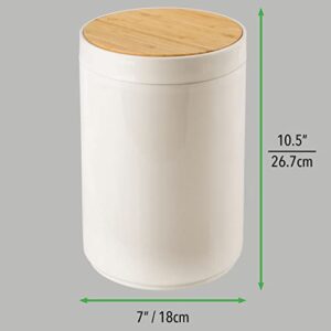 mDesign Plastic Round Trash Can Small Wastebasket, Garbage Bin Container with Swing-Close Lid, Kitchen, Bathroom, Home Office, Bedroom Basket; Holds Waste, Recycling,1.3 Gallon -Cream/Beige/Natural