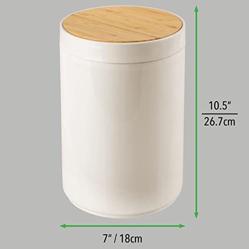 mDesign Plastic Round Trash Can Small Wastebasket, Garbage Bin Container with Swing-Close Lid, Kitchen, Bathroom, Home Office, Bedroom Basket; Holds Waste, Recycling,1.3 Gallon -Cream/Beige/Natural