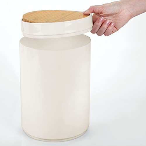 mDesign Plastic Round Trash Can Small Wastebasket, Garbage Bin Container with Swing-Close Lid, Kitchen, Bathroom, Home Office, Bedroom Basket; Holds Waste, Recycling,1.3 Gallon -Cream/Beige/Natural