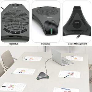 USB Speakerphone with Dual Hub - Conference Room Omnidirectional Microphone and Speaker, Computer Speakers with Microphone for Home Office, 360° Voice Pickup & Noise Reduction Mics for 8-10 People