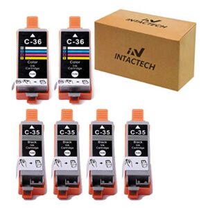 intactech compatible canon pgi-35 cli-36 pixma ip110 ip100 ink cartridge replacement for canon 35 36 use for canon pixma ip110 ip100 mini260 mini320 printers (4x pgi-35 black, 2x cli-36 color, 6 pack)