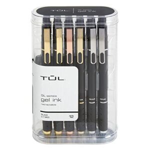 tul® gl series retractable gel pens, medium point, 0.7 mm, black barrel, black ink, pack of 12 pens