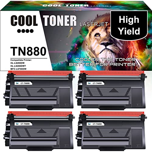 Cool Toner Compatible Toner Cartridge Replacement for Brother TN880 TN-880 TN 880 HL-L6200DW MFC-L6700DW MFC-L6800DW HL-L6200DWT HL-L6300DW MFC-L6900DW Super High Yield Printer Black Ink 4Pack