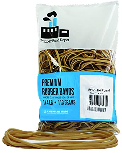 Rubber Bands, Rubber Band Depot, Size #117, Approximately 50 Rubber Bands Per Bag, Rubber Band Measurements: 7" x 1/8'' - 1/4 Pound Bag