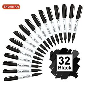 Dry Erase Markers, Shuttle Art 32 Pack Black Whiteboard Markers,Fine Tip Dry Erase Markers for Kids,Perfect for Writing on Whiteboards, Dry-Erase Boards,Mirror,Calender,School Office Supplies