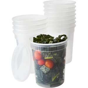 deli grade, bpa free 32oz plastic containers with lids, 12ct. leakproof, microwavable portion container for to-go orders, food prep and storage. reusable takeout cups for restaurant, cafe and catering