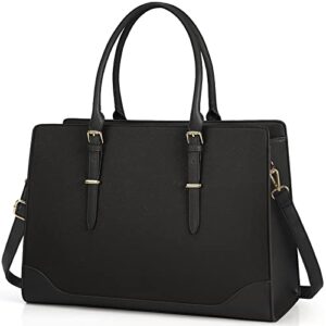 laptop bag for women 15.6 inch laptop tote bag large capacity work bag waterproof leather office briefcase lightweight business computer tote bag fashion shoulder bag handbag black