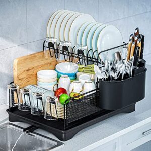 wahopy dish drying rack 2 tiers large dish rack drainboard set with adjustable swivel spout, utensil cutlery holder, antislip silicone cap, dish drainer | dish strainer rack for kitchen counter sink