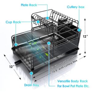 Wahopy Dish Drying Rack 2 Tiers Large Dish Rack Drainboard Set with Adjustable Swivel Spout, Utensil Cutlery Holder, Antislip Silicone Cap, Dish Drainer | Dish Strainer Rack for Kitchen Counter Sink