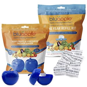 bluapple classic produce saver 15-month bundle, vegetable & fruit fresh produce protector, ethylene gas absorber, food freshness extender, fresh fruit preserver, vegetable saver, usa-made bpa-free