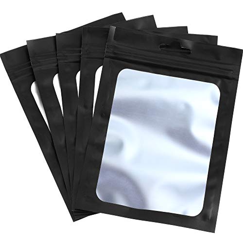 Boao 100 Pieces Mylar Bags Smell Proof Bags Resealable Bags for Small Business with Clear Window Holographic Bags for Food Storage and Lip Gloss, Jewelry, Eyelash Packaging (Black, 4 x 6 Inch)