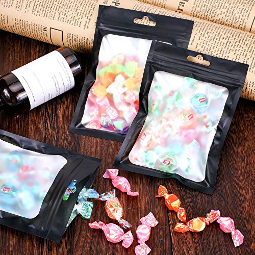 Boao 100 Pieces Mylar Bags Smell Proof Bags Resealable Bags for Small Business with Clear Window Holographic Bags for Food Storage and Lip Gloss, Jewelry, Eyelash Packaging (Black, 4 x 6 Inch)