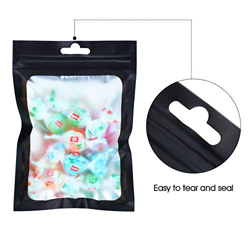 Boao 100 Pieces Mylar Bags Smell Proof Bags Resealable Bags for Small Business with Clear Window Holographic Bags for Food Storage and Lip Gloss, Jewelry, Eyelash Packaging (Black, 4 x 6 Inch)