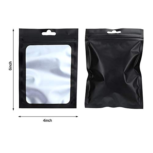 Boao 100 Pieces Mylar Bags Smell Proof Bags Resealable Bags for Small Business with Clear Window Holographic Bags for Food Storage and Lip Gloss, Jewelry, Eyelash Packaging (Black, 4 x 6 Inch)