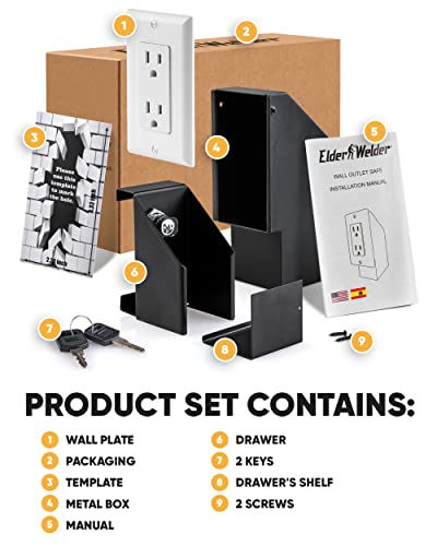 Elder Welder® Hidden Wall Safe Outlet with Key Lock, Electric Socket Safe, Covert Wall Safe, Diversion Outlet Safe, Outlet Hidden Safe, Secret Compartment, Secret Outlet Box for Hiding Money Jewellery