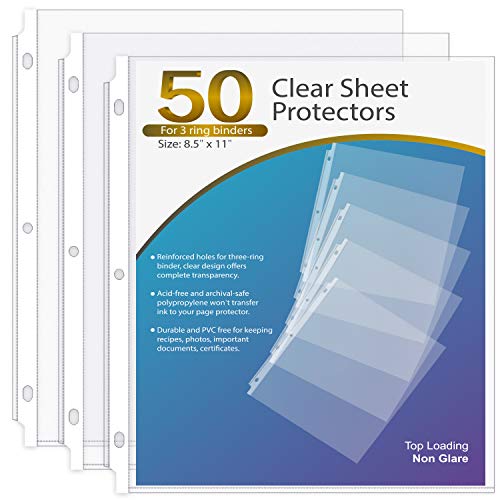 KTRIO Sheet Protector 8.5 x 11 inch Non-Glare Clear Page Protectors, Plastic Sleeves for Binders, Paper Protector for 3 Ring Binder Letter Size Top Loading, 50 Pack