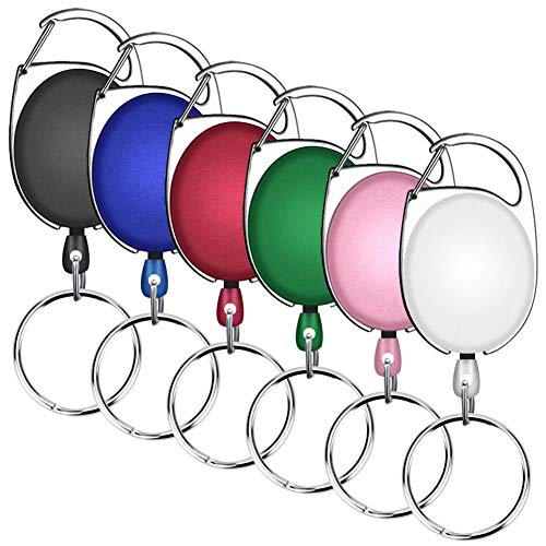 Selizo 6 Packs Retractable Badge Holder ID Carabiner Badge Reels Retractable Key Holders Keychains with Key Ring, Assorted Colors