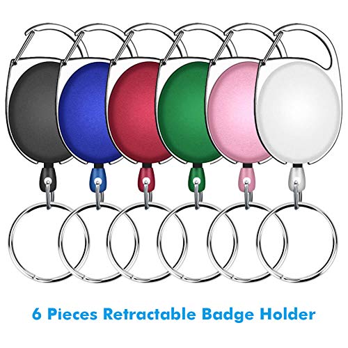 Selizo 6 Packs Retractable Badge Holder ID Carabiner Badge Reels Retractable Key Holders Keychains with Key Ring, Assorted Colors