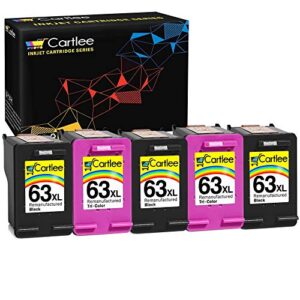 cartlee 5 remanufactured 63xl 63 xl high yield ink cartridges for hp envy 4512 4520 deskjet 3632 2130 1110 1112 2132 3630 3634 3636 3637 officejet 3830 3833 4650 4652 5255 5258 printer black, color