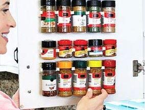 Spice Clip Strips For Cabinet Doors - Organizer for Spices - Spice Rack Holds15 Spice Jars - 3M Adhesive Gripper Clip Strips For Pantry Made of Heavy White Plastic By Crazy Chef