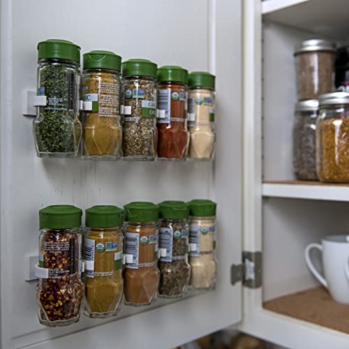 Spice Clip Strips For Cabinet Doors - Organizer for Spices - Spice Rack Holds15 Spice Jars - 3M Adhesive Gripper Clip Strips For Pantry Made of Heavy White Plastic By Crazy Chef