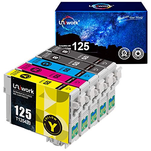 Uniwork Remanufactured Ink Cartridge Replacement for Epson 125 T125 use for NX125 NX127 NX130 NX230 NX420 NX530 NX625 Workforce 320 323 325 520 Printer Tray (2 Black, 1 Cyan, 1 Magenta, 1 Yellow)