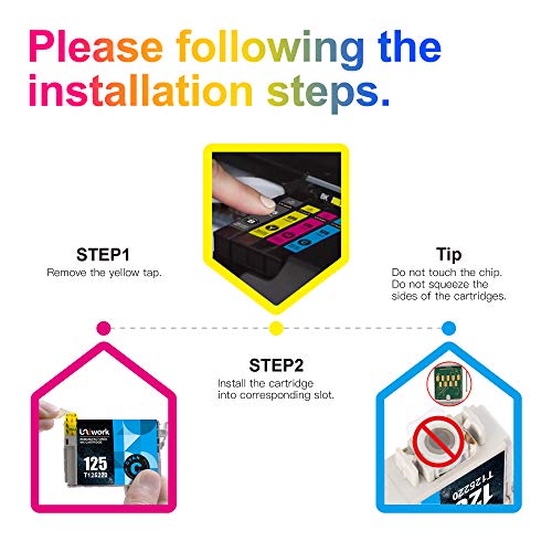 Uniwork Remanufactured Ink Cartridge Replacement for Epson 125 T125 use for NX125 NX127 NX130 NX230 NX420 NX530 NX625 Workforce 320 323 325 520 Printer Tray (2 Black, 1 Cyan, 1 Magenta, 1 Yellow)