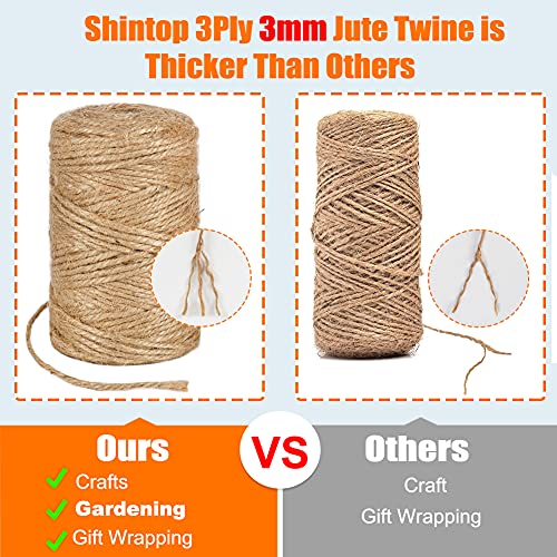 Shintop 328 Feet 3mm Thick Natural Jute Twine, 3Ply Heavy Duty Industrial Packing Materials String Brown Garden Twine for Arts, Crafts and Gift Wrapping