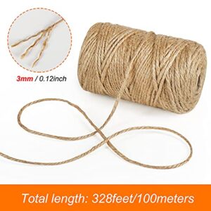 Shintop 328 Feet 3mm Thick Natural Jute Twine, 3Ply Heavy Duty Industrial Packing Materials String Brown Garden Twine for Arts, Crafts and Gift Wrapping