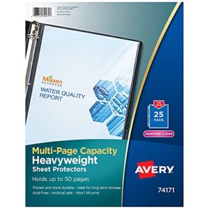 avery clear high-capacity sheet protectors, hold 50 sheets, heavyweight, 25 multi page protectors (74171)