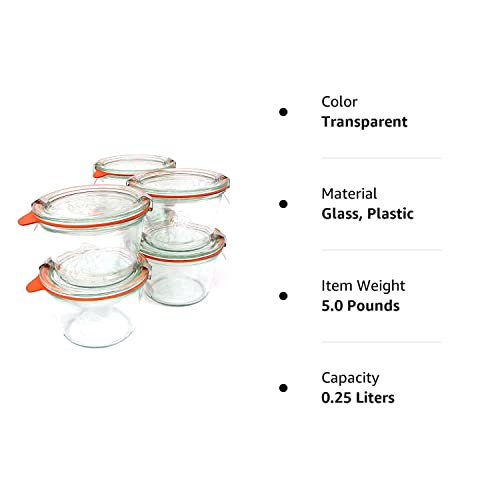 Weck 741 - 0.25 Liter Mold Jars with Lids - 6 Rings and 12 Clamps