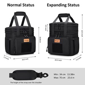 gelugee Black Tactical Lunch Box for Men, Insulated Waterproof Reusable Lunch Bag Lunchbox, Durable Military Cooler Bag with Adjustable Shoulder Strap, Lunch Tote for Adults to Work Picnic