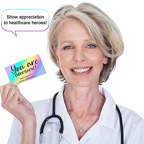 180 Pieces Appreciation Cards You Are Awesome Cards Reflective Holographic Silver Thank You Note Cards Recognition Postcards for Employees, Volunteers, Nurses, Doctor, Teachers, Students, 2 x 3.6 Inch