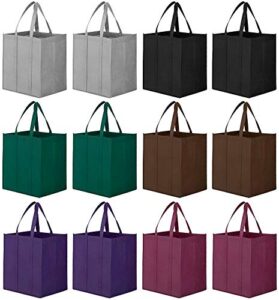 wiselife reusable grocery bags 12 pack, large foldable shopping bags tote bags,eco-friendly produce bags with long handle for shopping groceries clothes (6 assorted colors )