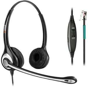 wantek rj9 telephone headset with microphone noise cancelling, office phone headset compatible with plantronics s12 polycom vvx310 vvx410 vvx411 avaya 1416 shoretel 230 allworx nec landline phones