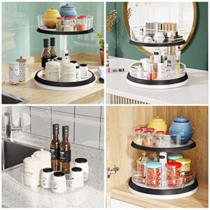 2-Tier Lazy Susan Turntable and Height Adjustable Cabinet Organizer with 1x Large Bin and 3 x Divided Bins, Removable, Clear Spice Rack Organizer for Cabinet, Pantry, Kitchen (2 Tier w/Bins)