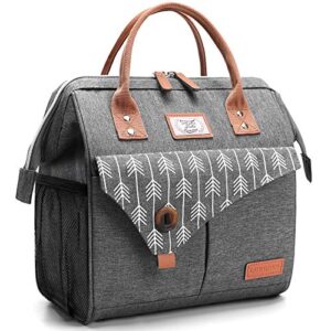 lekesky lunch bag for women insulated lunch box leakproof lunchbox for adult work, grey